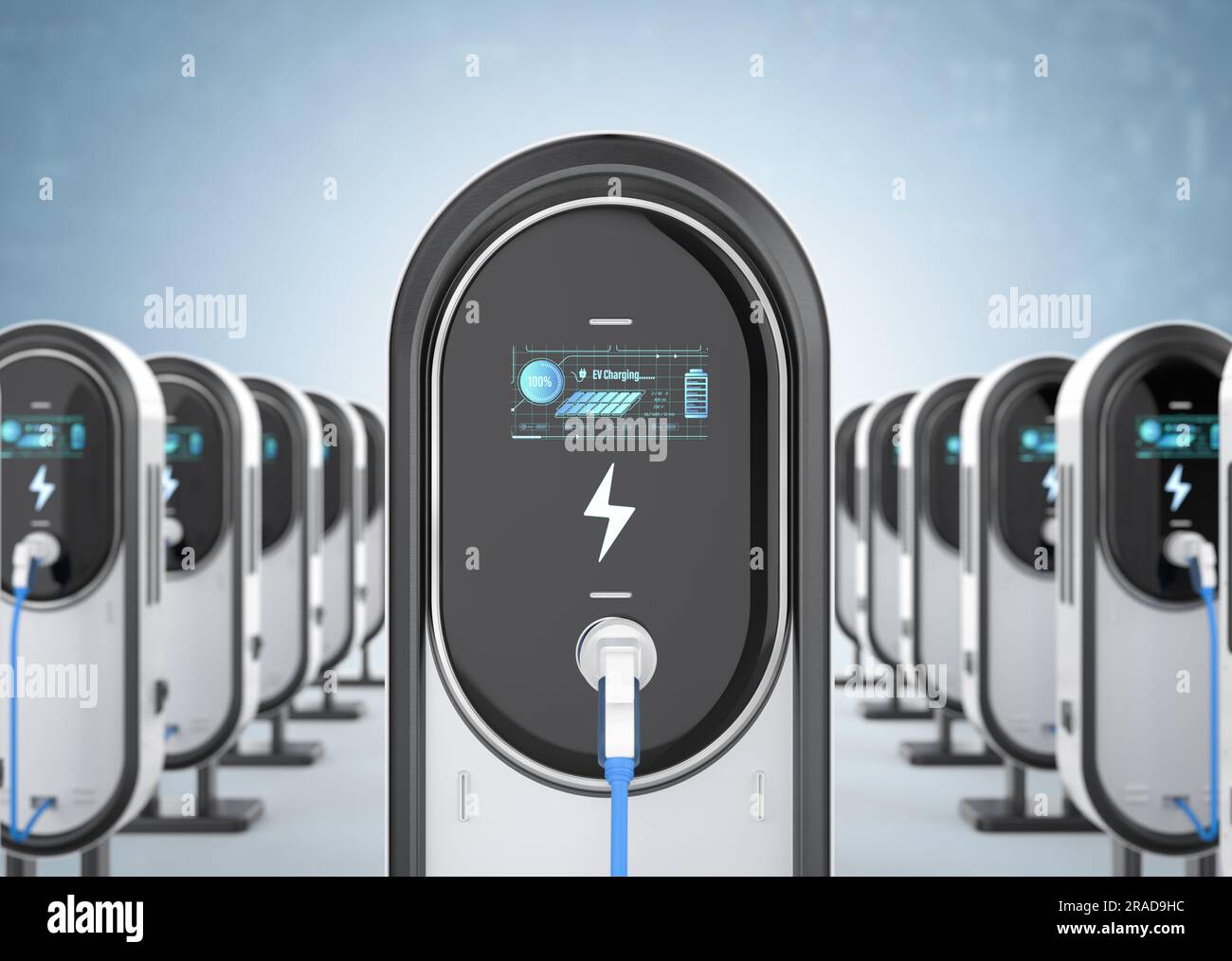 3d rendering group of EV charging stations or electric vehicle ...
