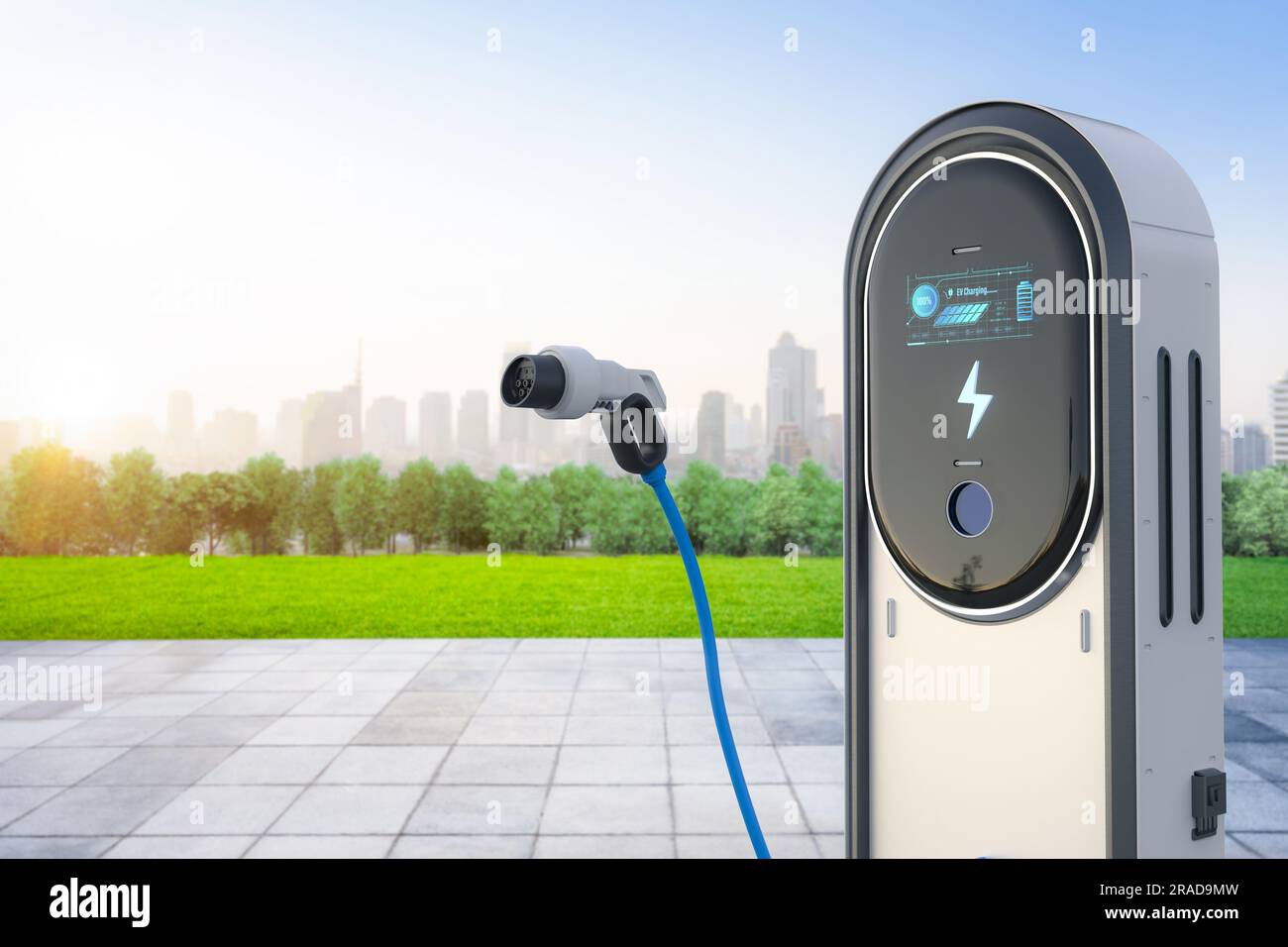 3d rendering EV charging stations or electric vehicle recharging ...