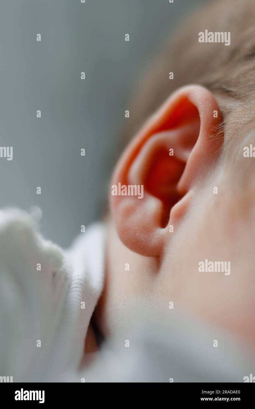Newborn ear closeup, natural colours Stock Photo - Alamy
