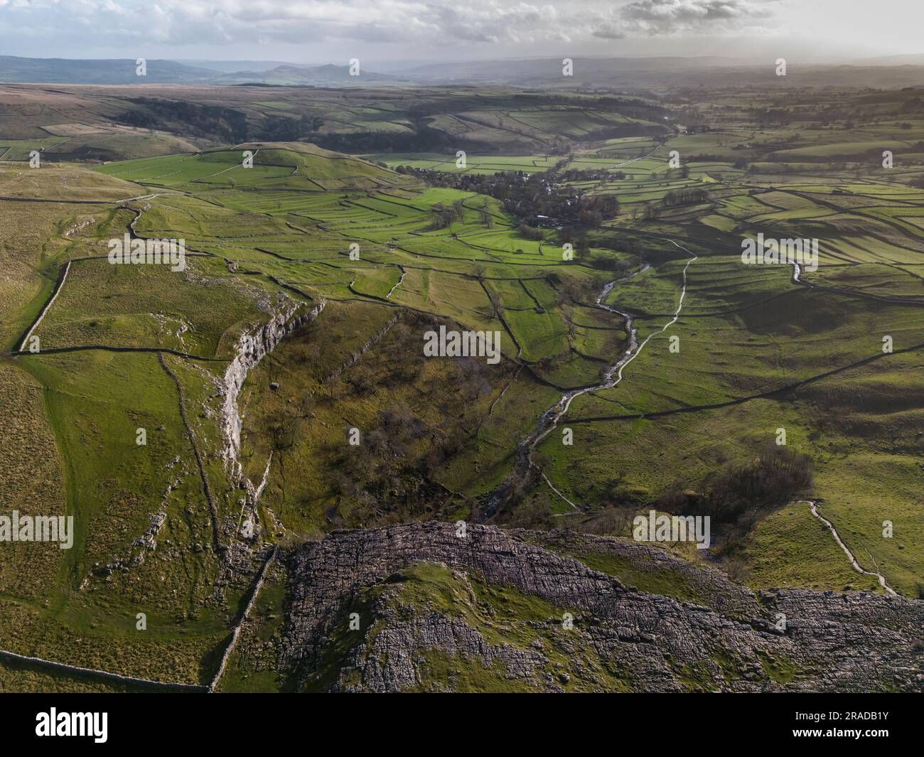 Stunning aerial view malham limestone hi-res stock photography and ...
