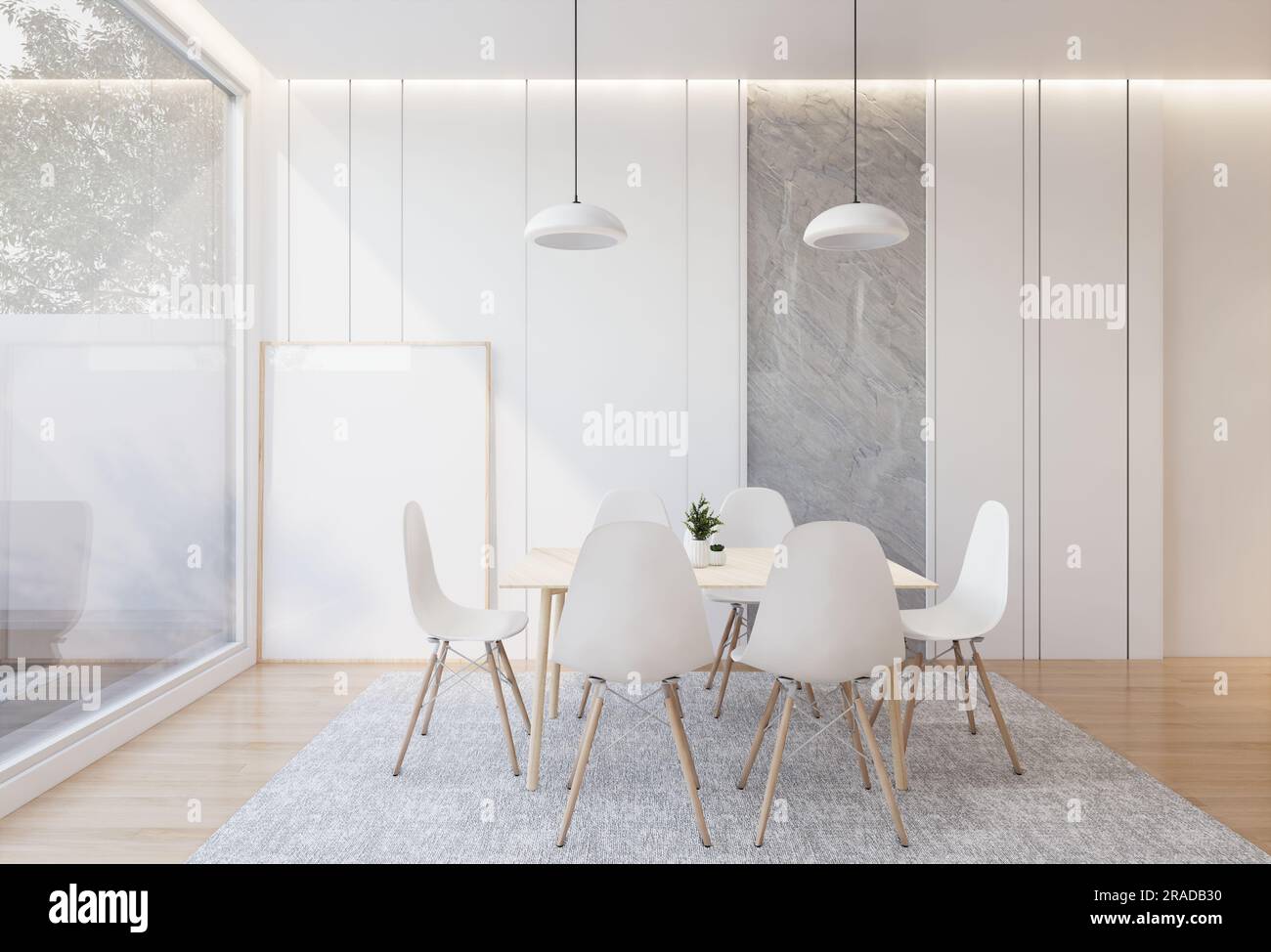minimal interior of the living room with a white base tone. 3D ...