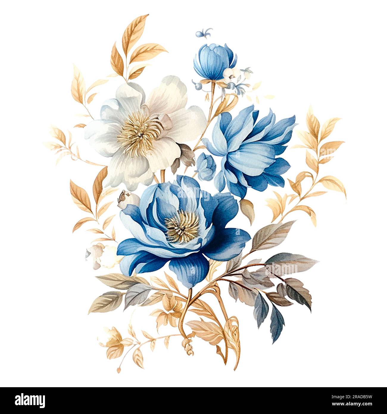 Classic blue, navy garden rose, white flowers design wedding bouquet ...