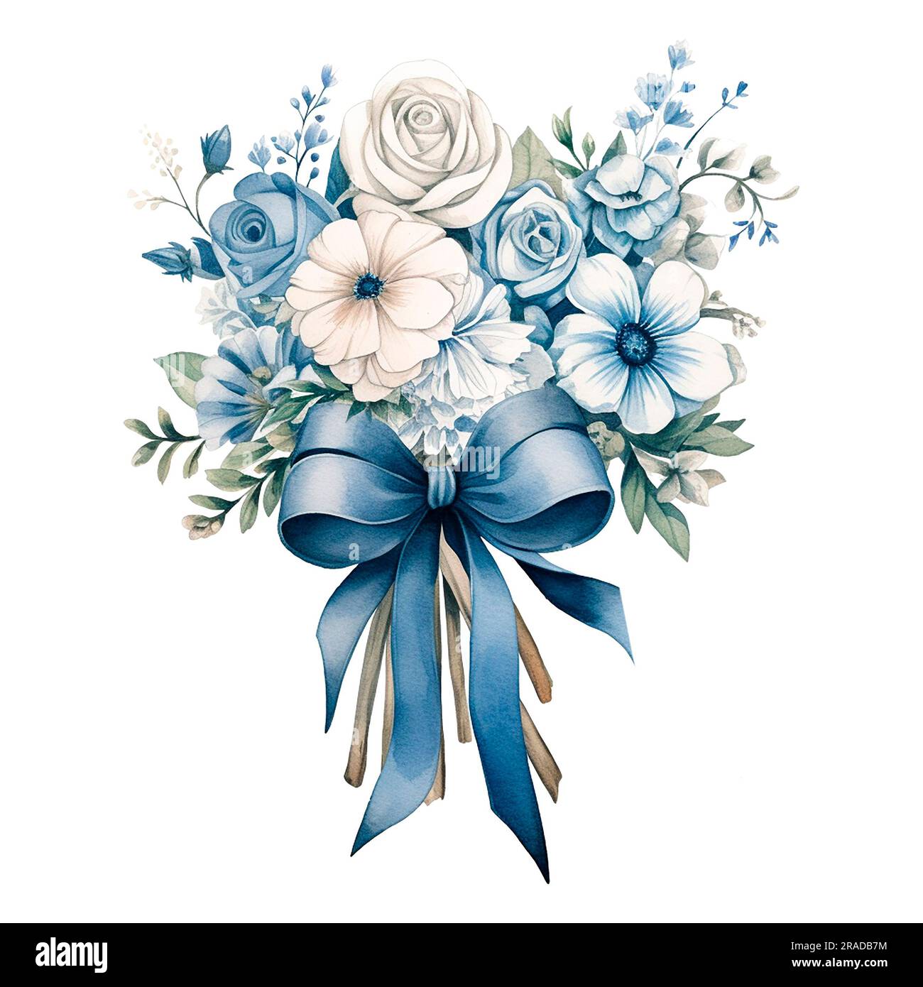 Classic blue, navy garden rose, white flowers design wedding bouquet ...