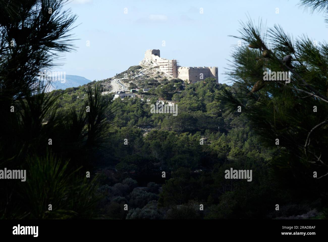 Greece, Rhodes island Embonas village and Atavyros mountain Stock Photo ...