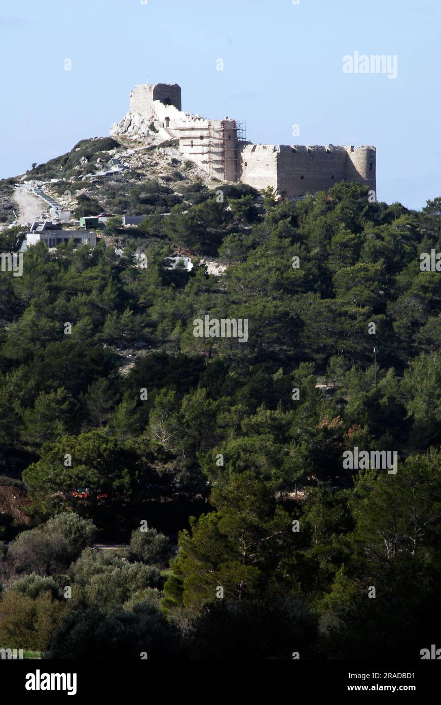 Greece, Rhodes island Embonas village and Atavyros mountain Stock Photo ...
