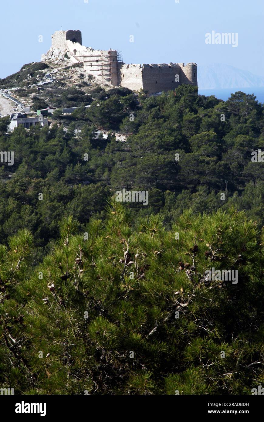 Greece, Rhodes island Embonas village and Atavyros mountain Stock Photo ...