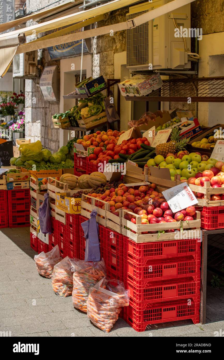 fruit and vegetables market stall in trogir, near split, croatia. fresh ...