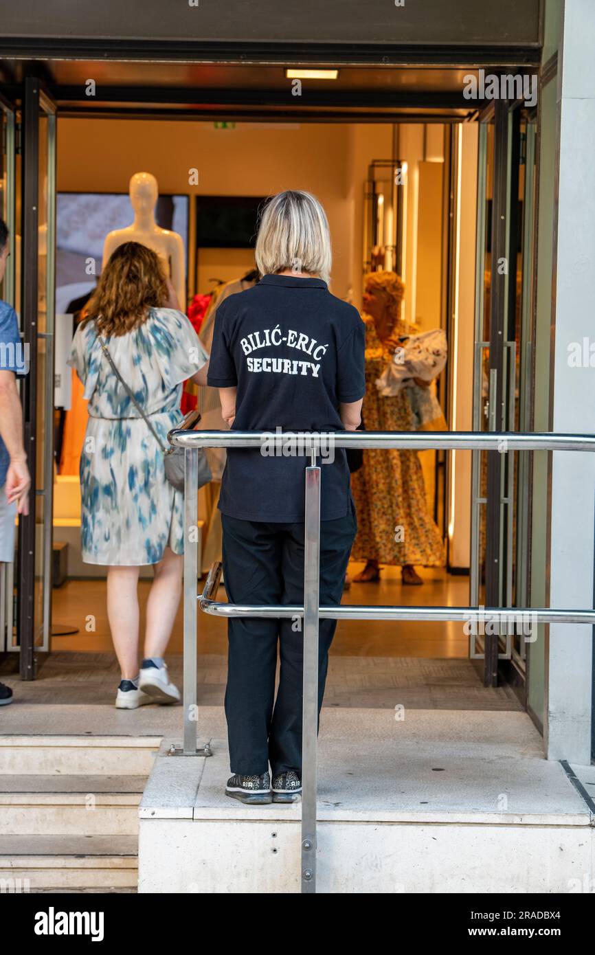 retail security guard outside of a zara store in grad split, croatia ...