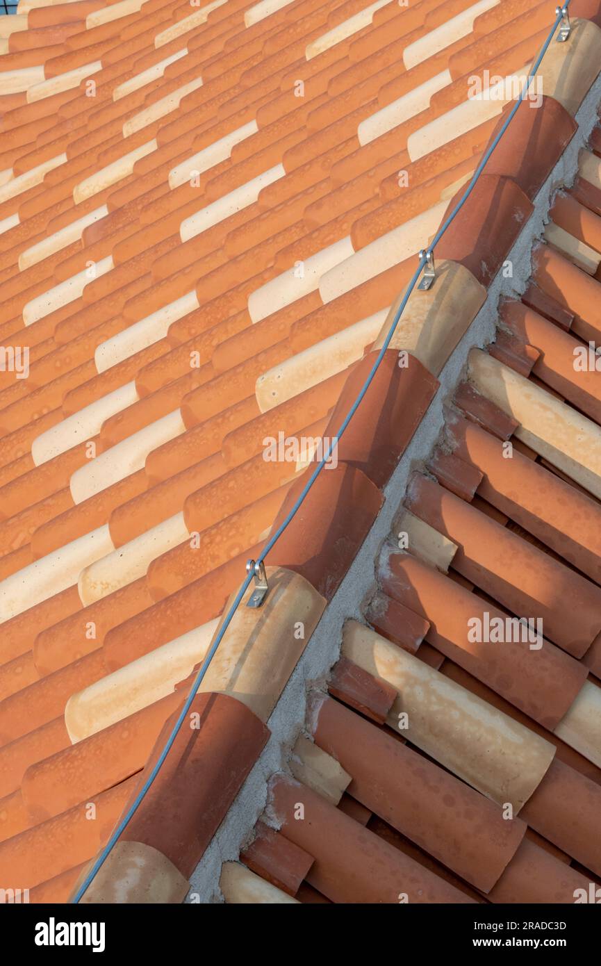 abstract roof tiles, terracotta roofing tiles, close-up of terracotta ...