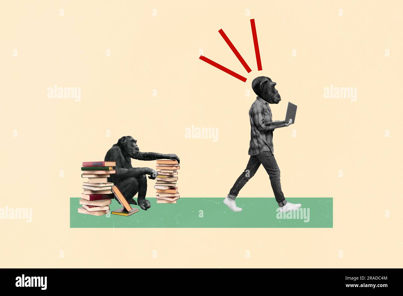 Collage artwork picture of two monkey choosing obsolete or modern ...