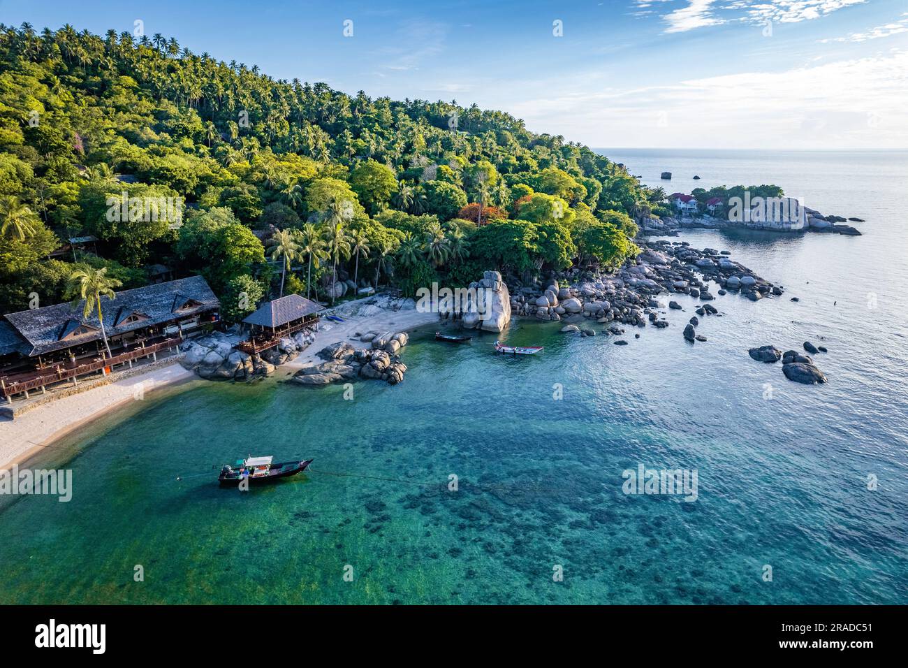 Aerial view of Mae Haad Beach and pier in koh Tao, Thailand Stock Photo ...
