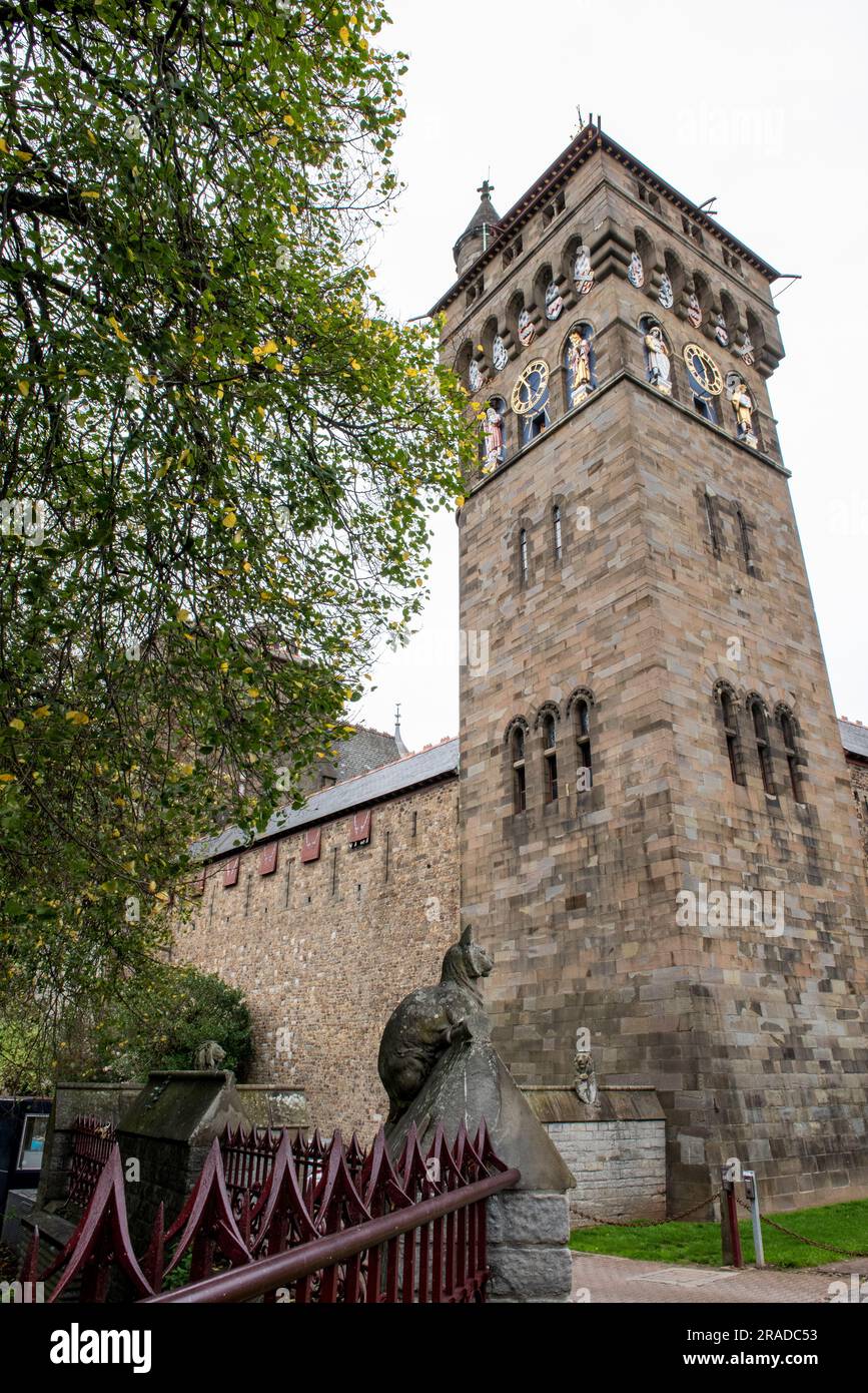 clock tower at cardiff castle in south wales uk Stock Photo - Alamy