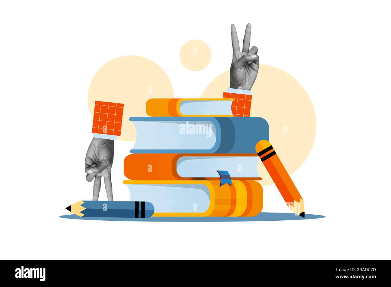 Poster artwork collage banner of two arms choose many book library ...