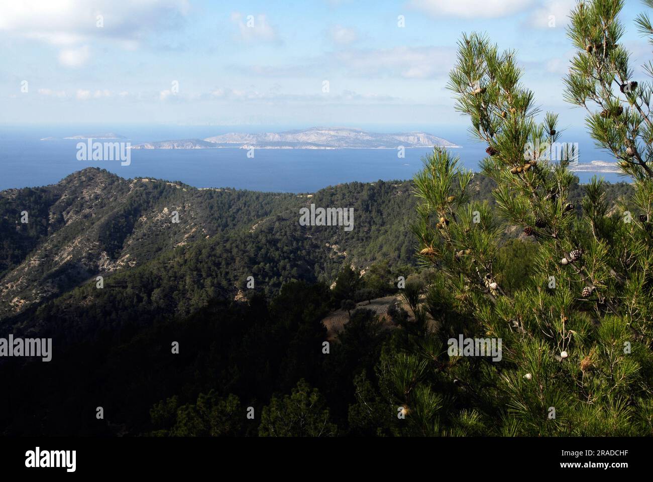 Greece, Rhodes island Embonas village and Atavyros mountain Stock Photo ...