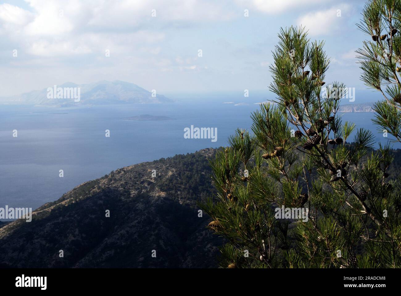 Greece, Rhodes island Embonas village and Atavyros mountain Stock Photo ...