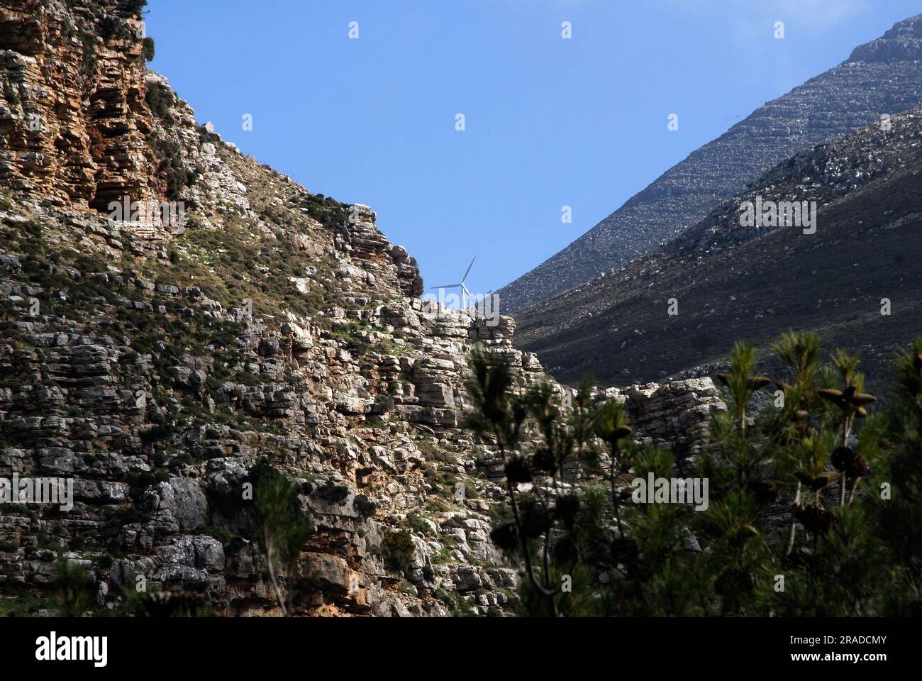 Greece, Rhodes island Embonas village and Atavyros mountain Stock Photo ...