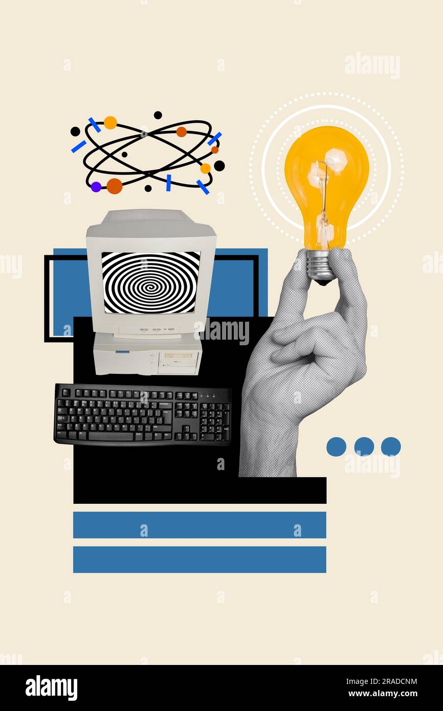 Collage illustration metaphor of hypnosis computer display genius ...