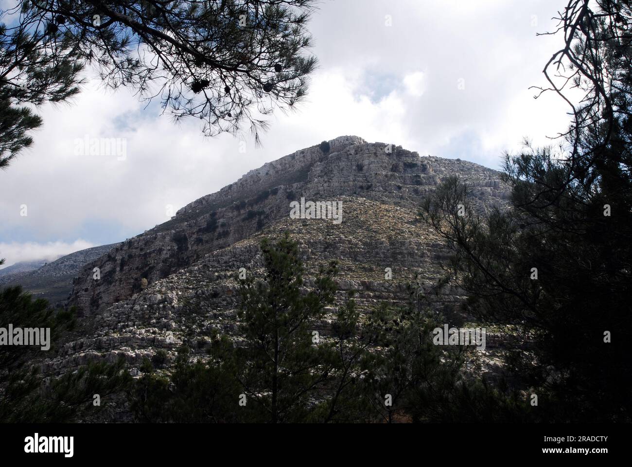 Greece, Rhodes island Embonas village and Atavyros mountain Stock Photo ...