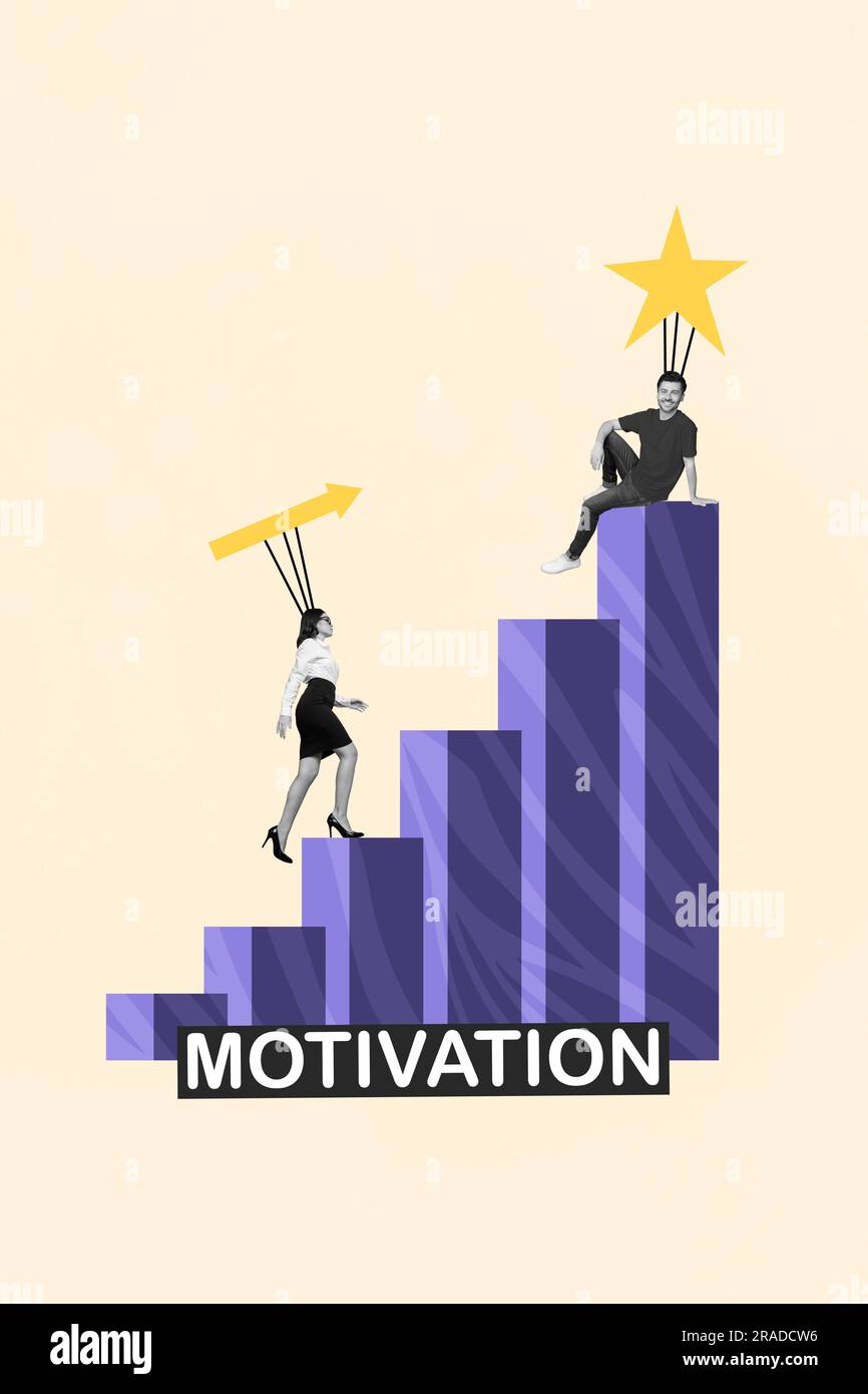 Poster sketch collage image of miniature girl office agent climb ladder ...