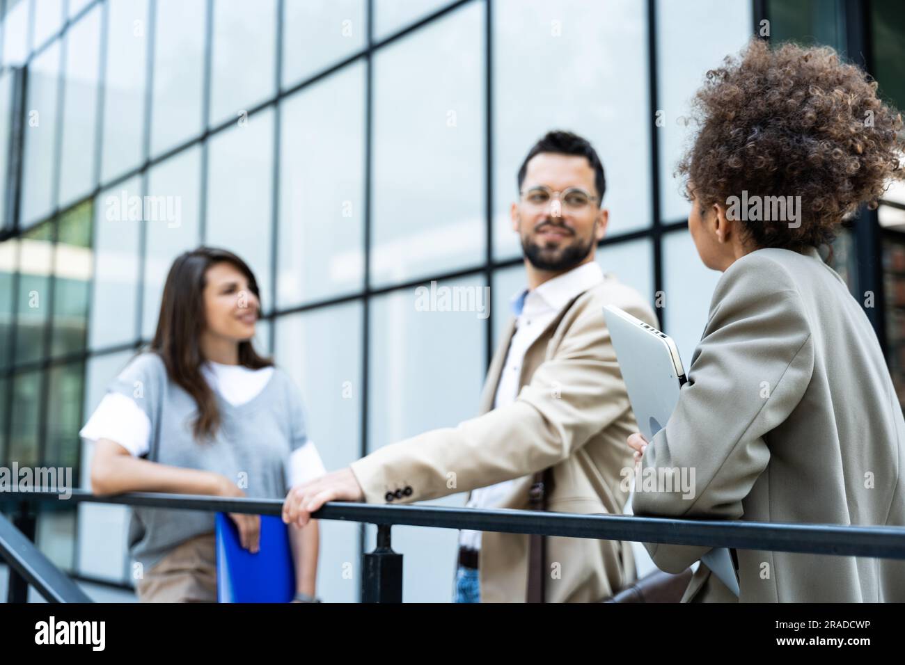 Business people partners colleagues team and staff member last meeting ...