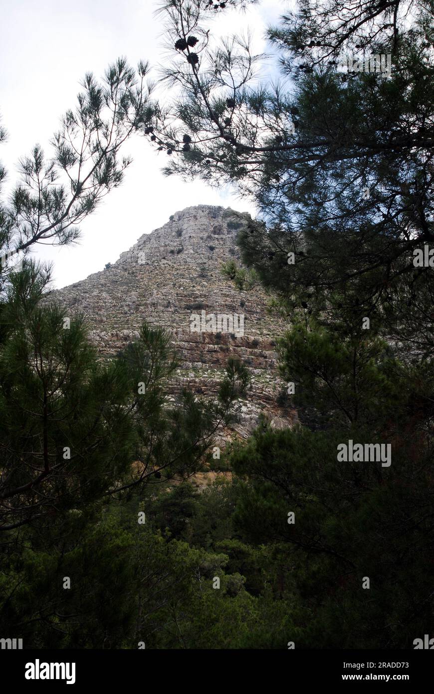 Greece, Rhodes island Embonas village and Atavyros mountain Stock Photo ...