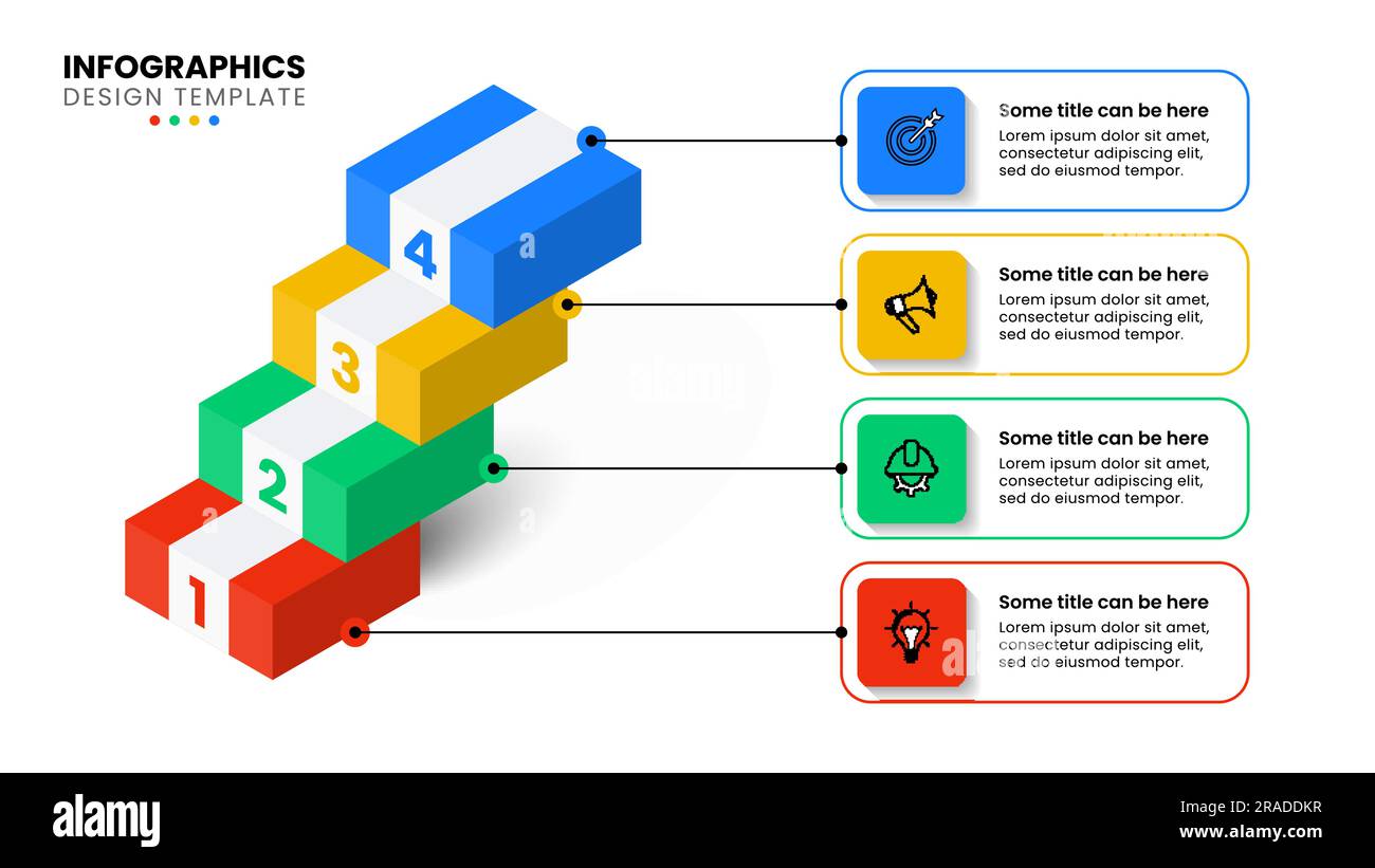 Infographic template with icons and 4 options or steps. Isometric stairs. Can be used for ...