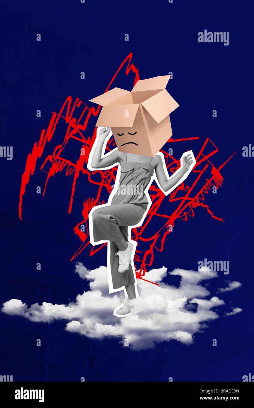 Creative abstract template collage of stressed sad face cardboard box ...