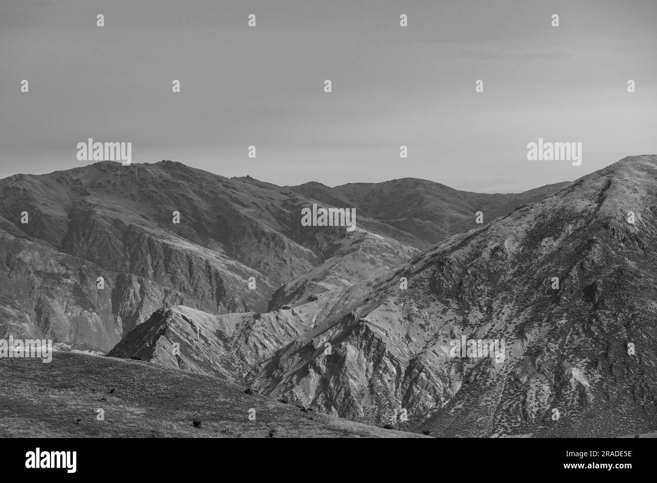 The view towards the Roaring Meg range from Crown Range Summit in the ...