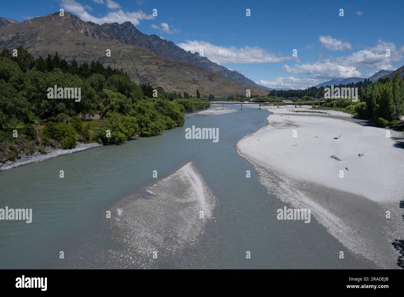 Shotover River Delta in Summer on the popular cycle path that runs ...