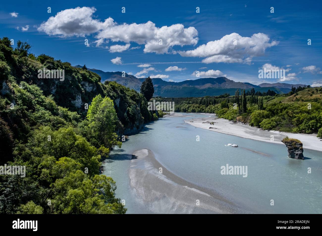 Shotover River Delta in Summer on the popular cycle path that runs ...