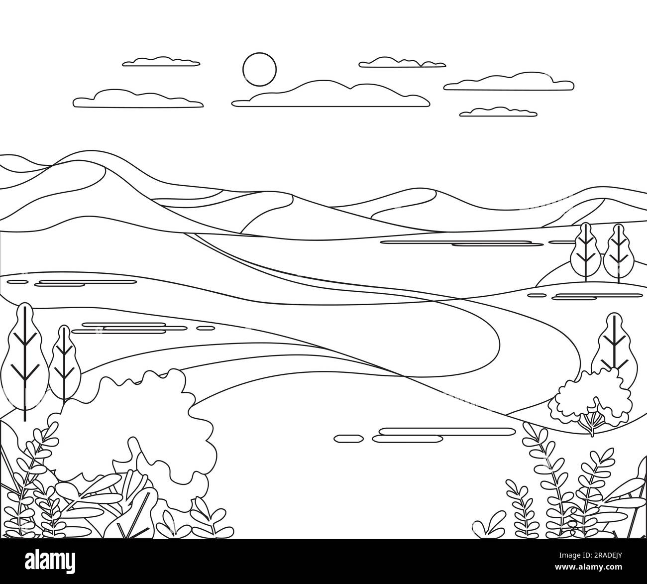 Landscape cartoon vector illustration. Graphic design panorama with ...