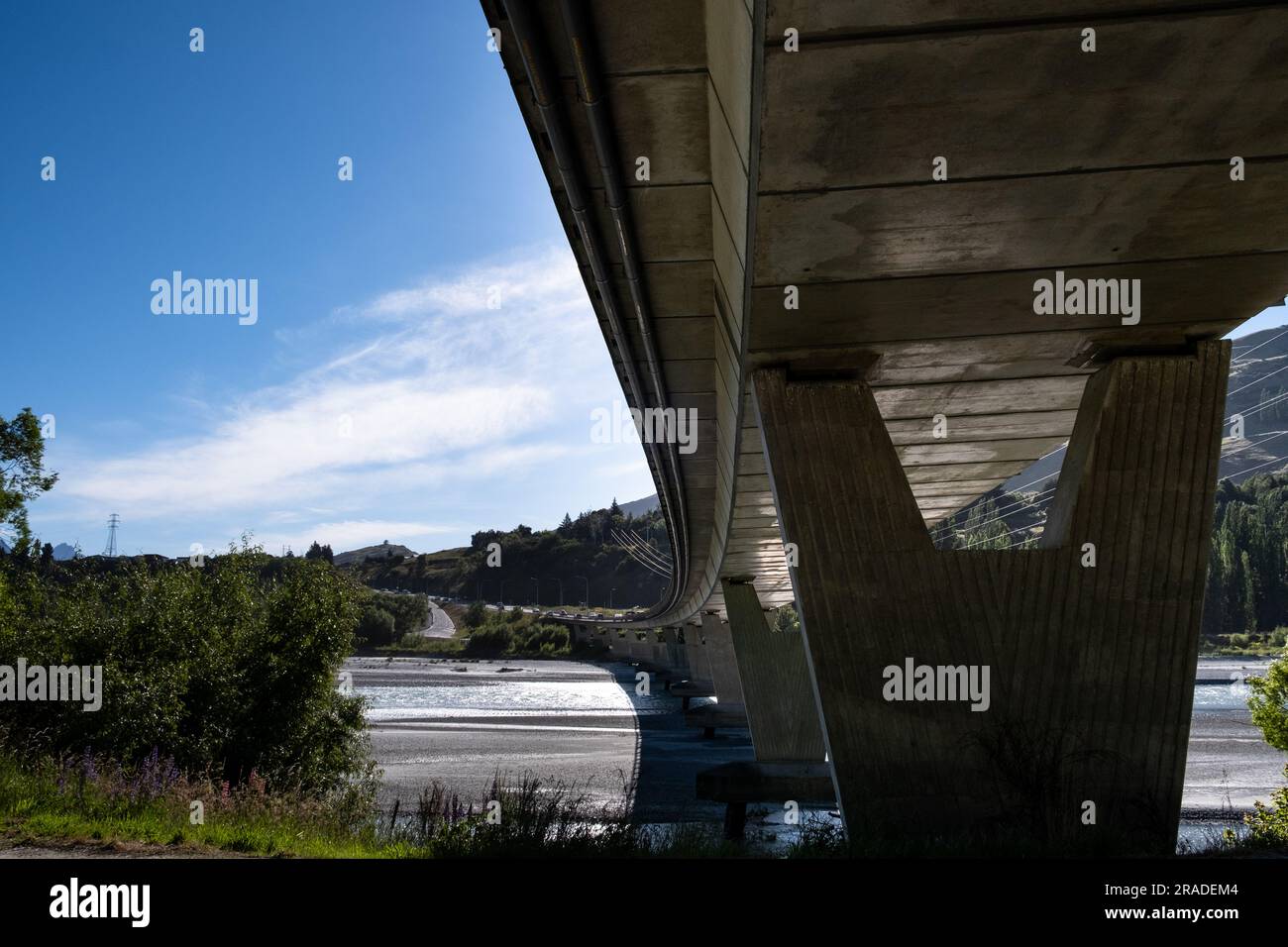 Under the Shotover highway road bridge on the cycle path that runs ...