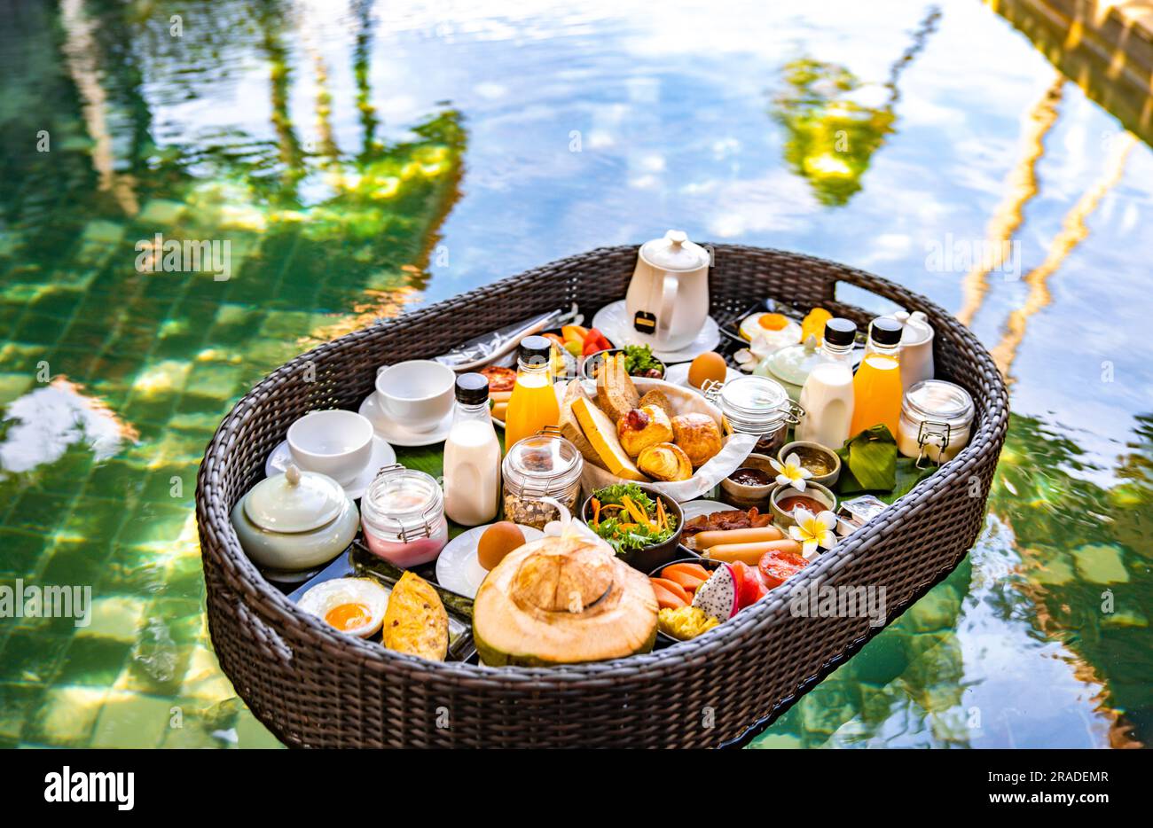 Floating breakfast in pool in Lamai beach resort in Koh Samui, Thailand ...