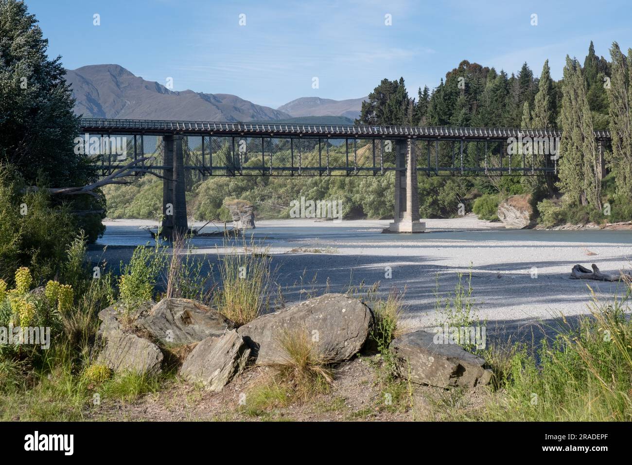 Shotover Bridge over Shotover River Delta on the popular cycle path ...