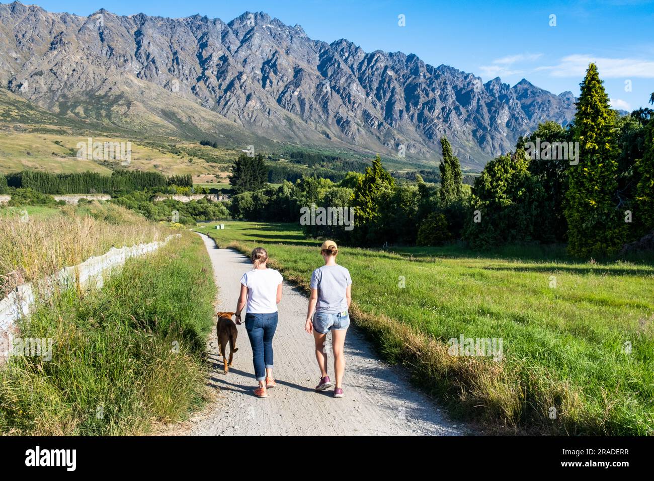 The iconic Remarkables Mountains viewed above the popular cycle path ...