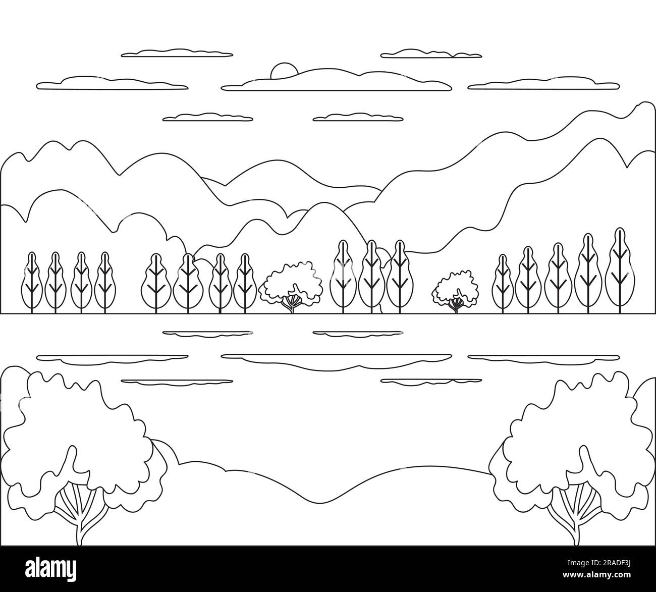 Landscape cartoon vector illustration. Graphic design panorama with ...