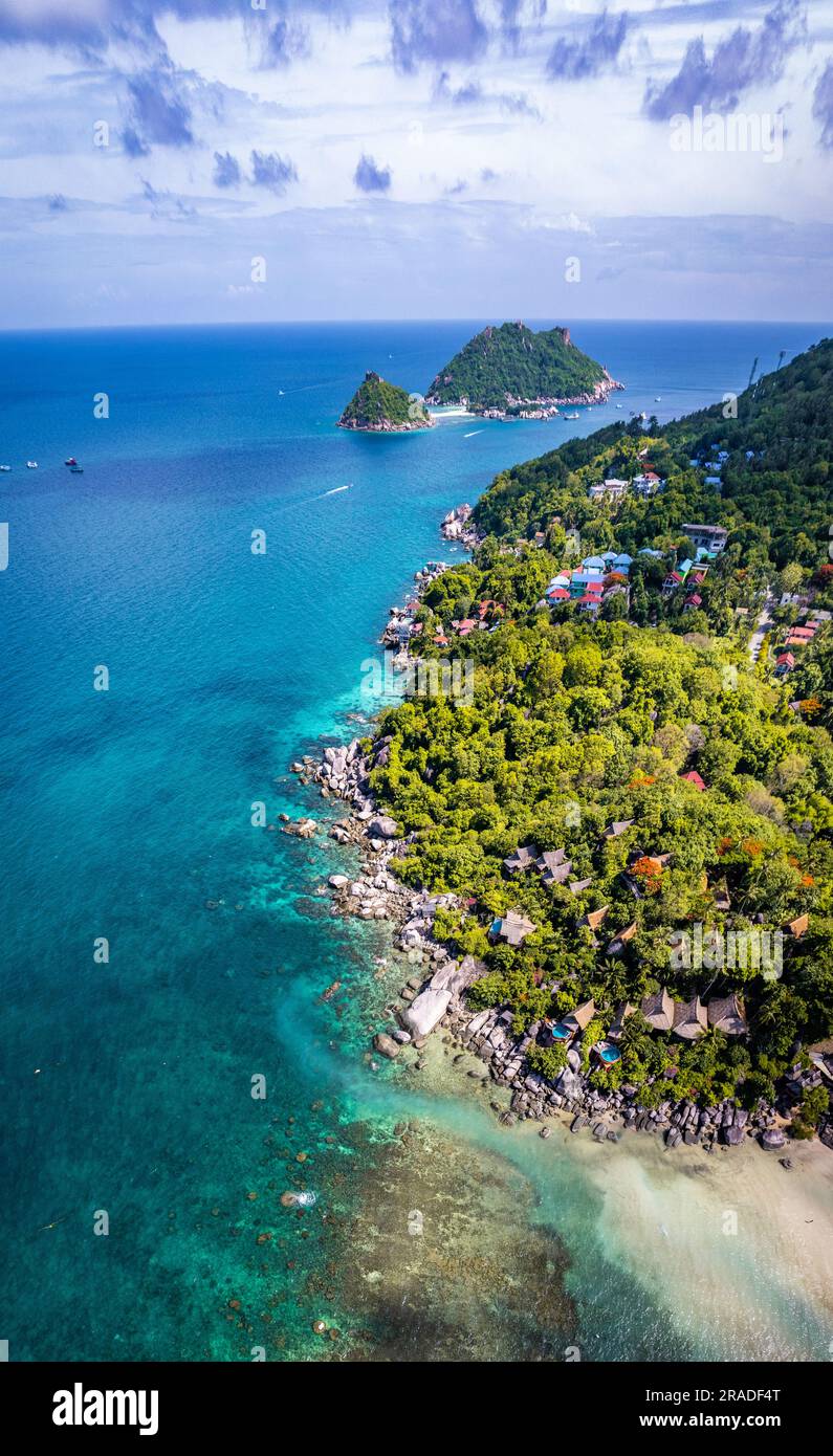 Aerial view of Sairee Beach or Sai Ri Beach in koh Tao, Thailand Stock ...