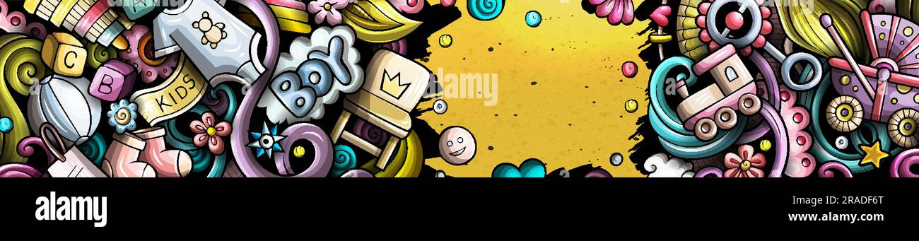 Baby doodle banner. Cartoon vector detailed header. Illustration with ...