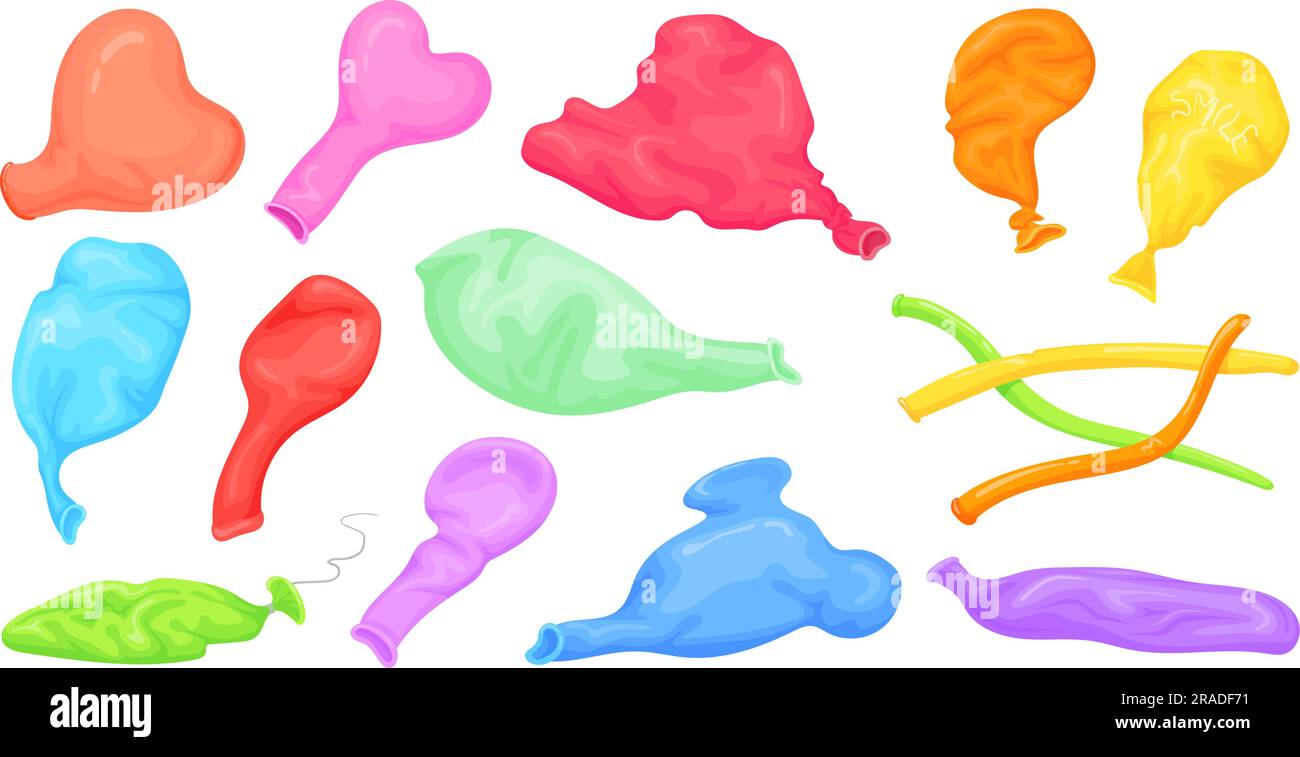 Deflated balloons. Different empty balloon, cartoon rubber uninflated ...