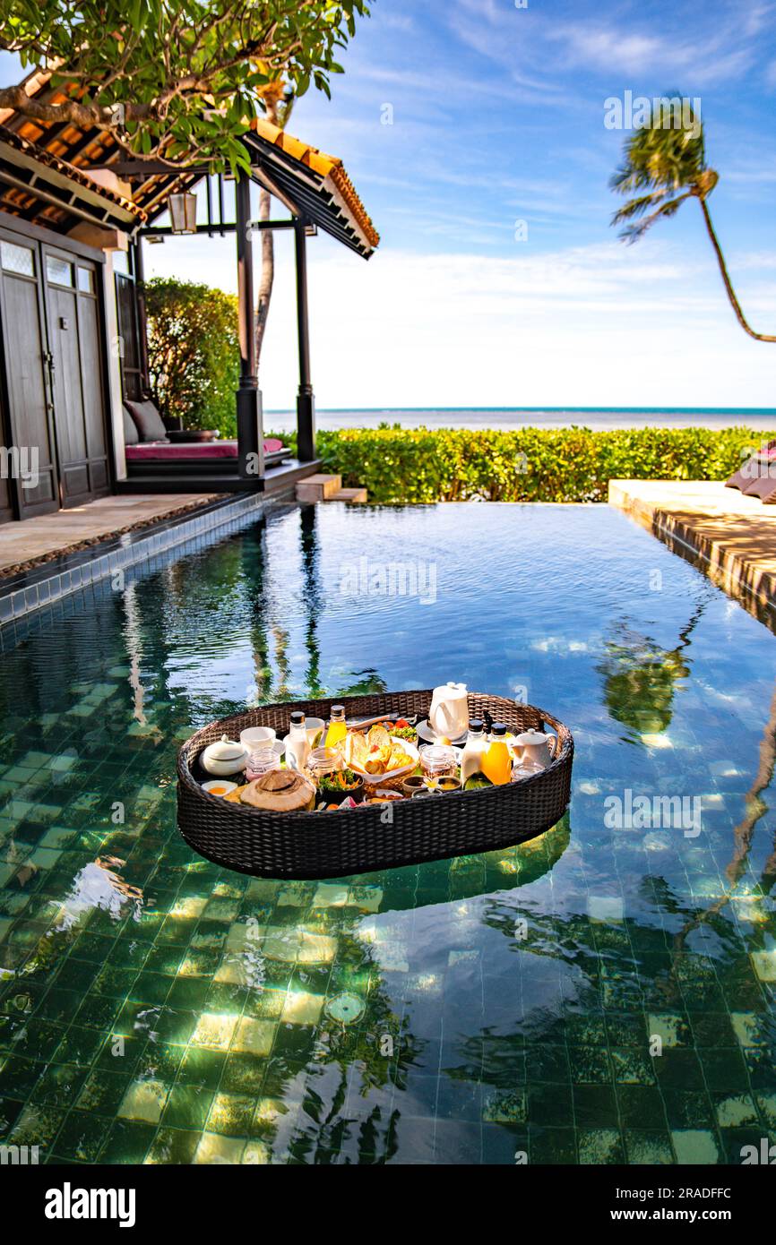 Floating breakfast in pool in Lamai beach resort in Koh Samui, Thailand ...