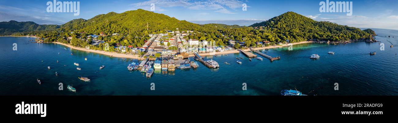 Aerial view of Mae Haad Beach and pier in koh Tao, Thailand Stock Photo ...