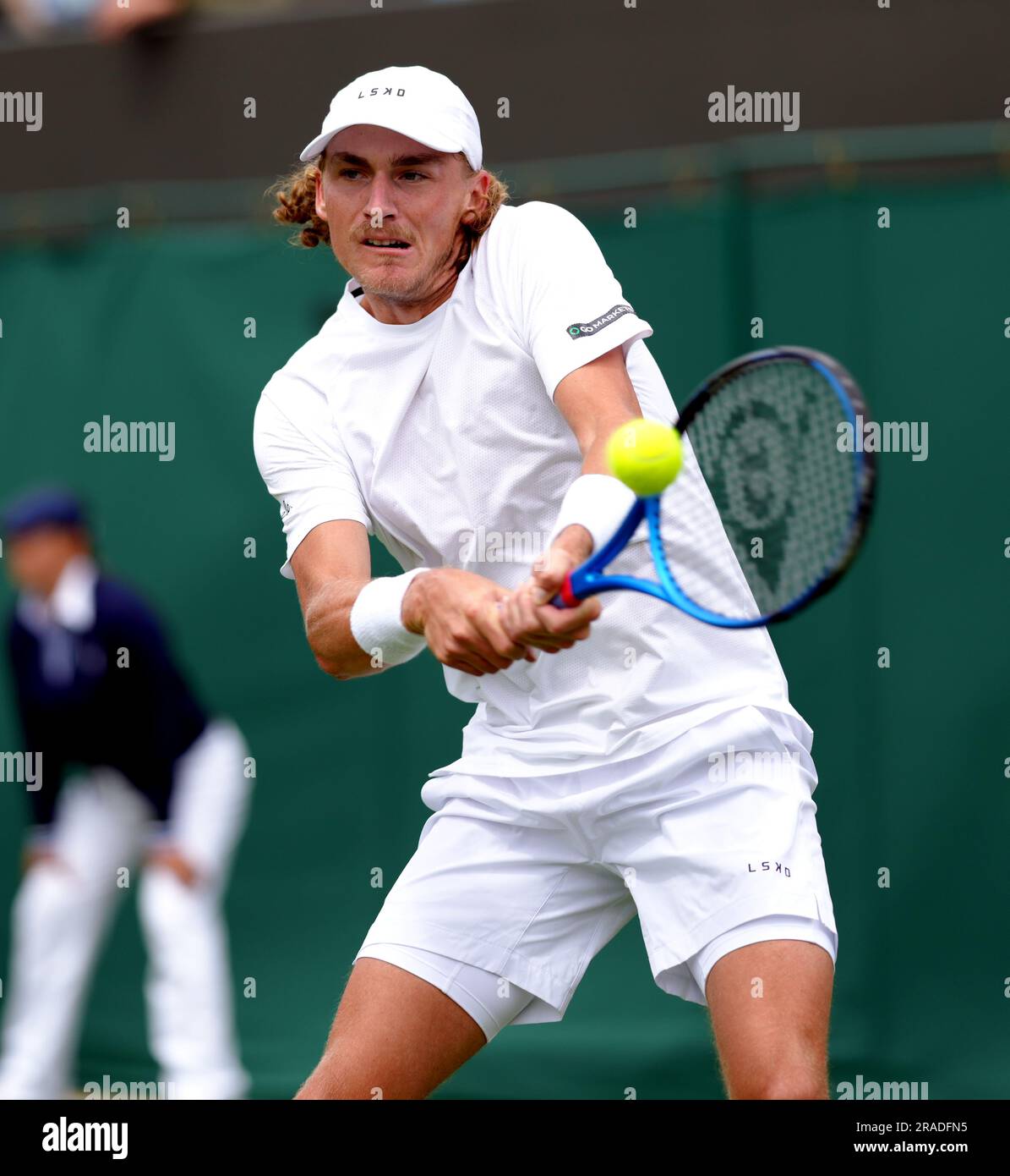 Max Purcell in action against Andrey Rublev (not pictured) on day one ...