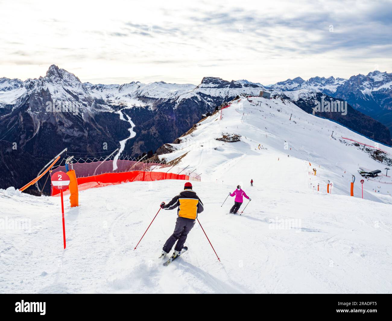 Ski scene in the Dolomites Stock Photo - Alamy