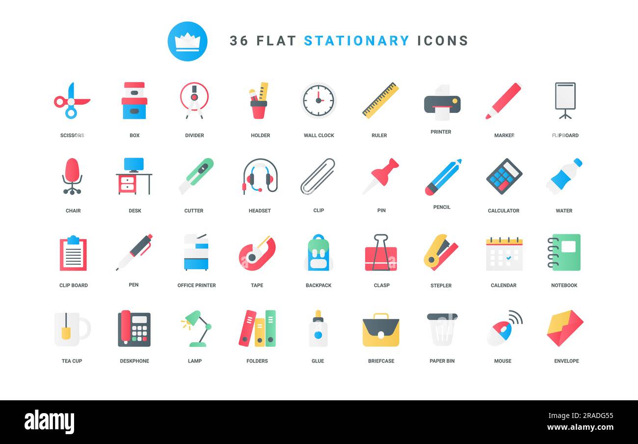 Glue and scissors, staple and ruler, calculator and pencil for school ...