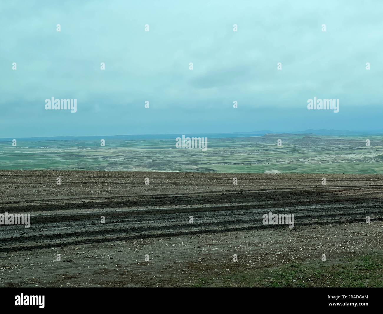 Wall, SD USA - May 13, 2023: The view of the muddy road from a RV ...