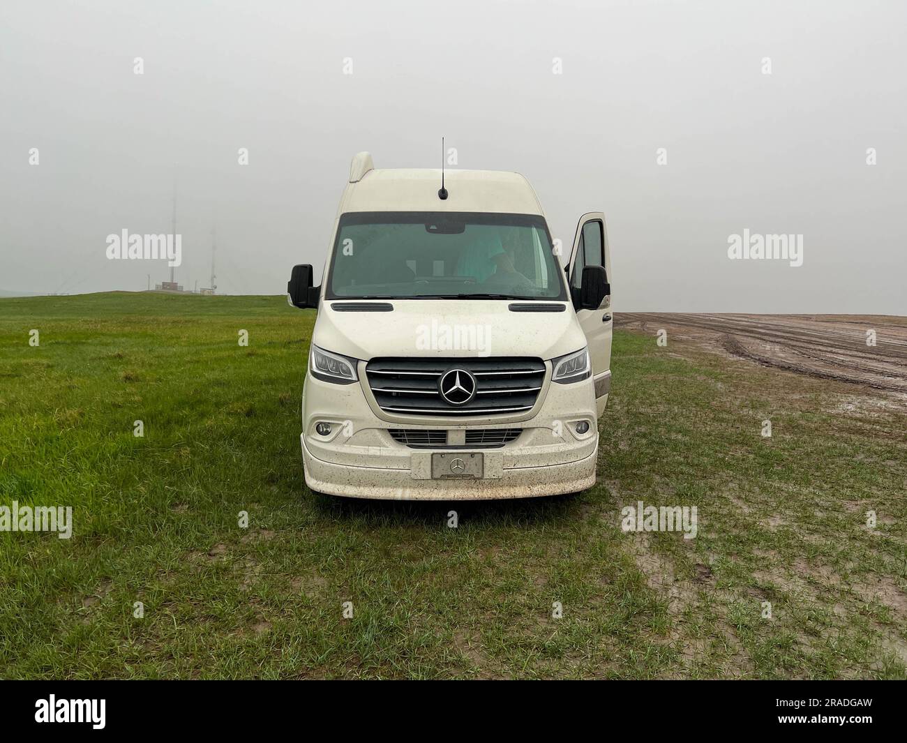 Wall, SD USA - May 13, 2023: A RV Sprinter Van stuck in the mud in the ...