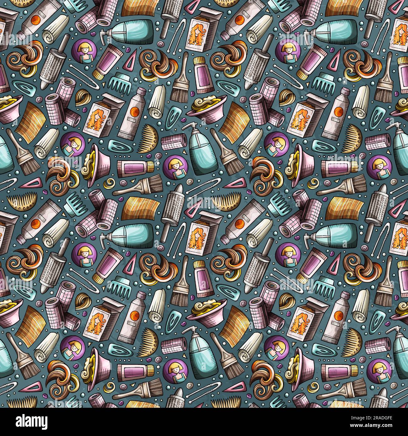 Hair Salon doodles seamless pattern. Hairstyle background. Cartoon ...