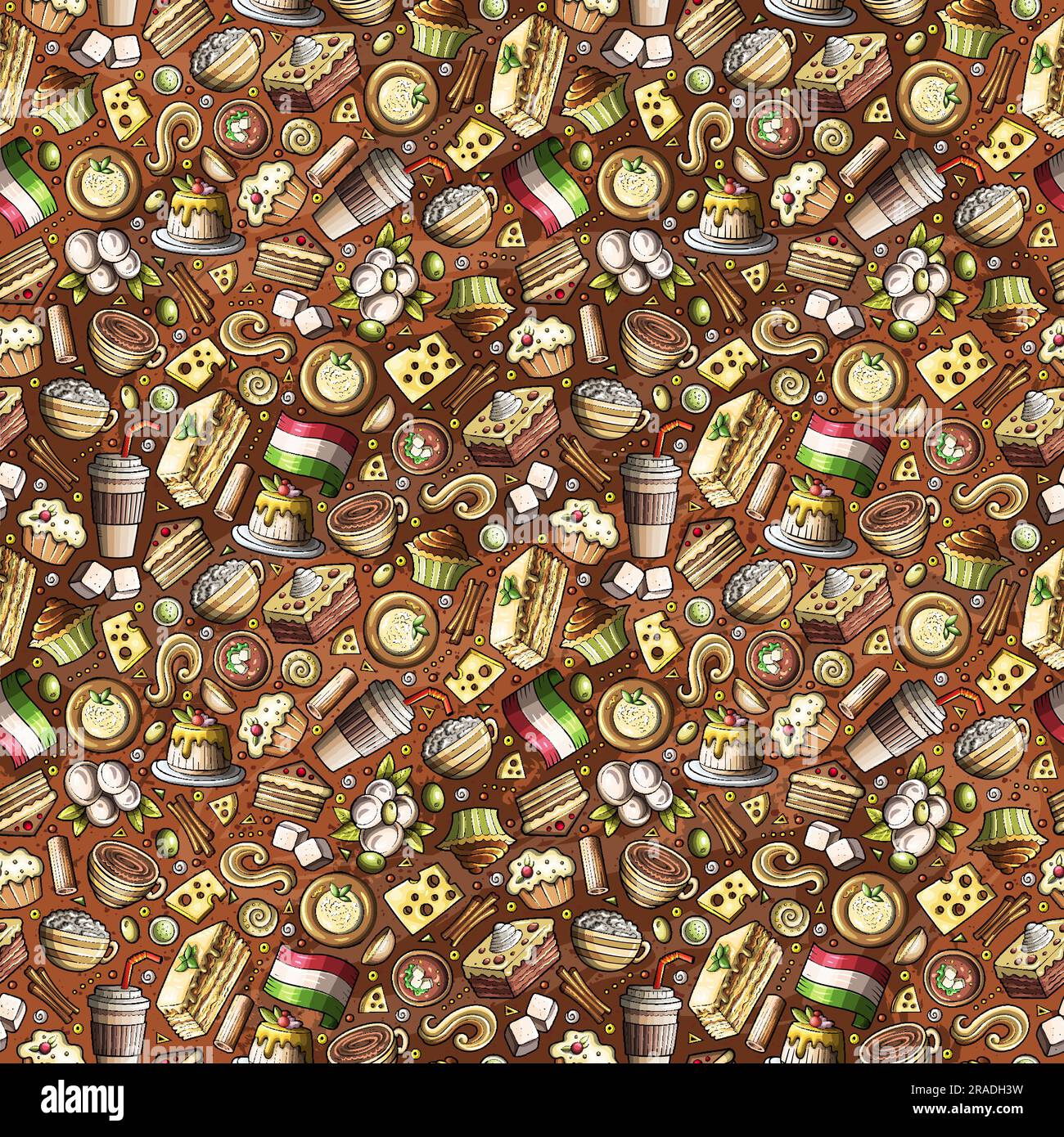 Cartoon cute doodles Italian Food seamless pattern. Colorful detailed ...