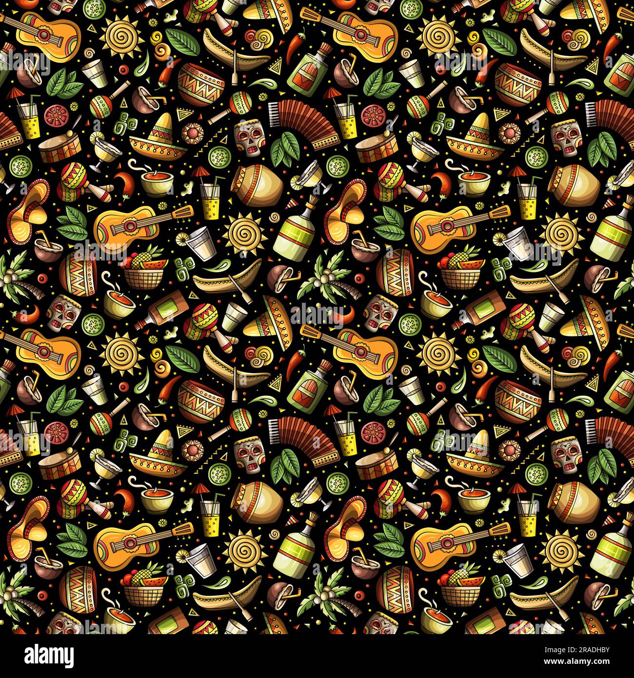 Cartoon cute doodles Latin America seamless pattern. Colorful detailed ...
