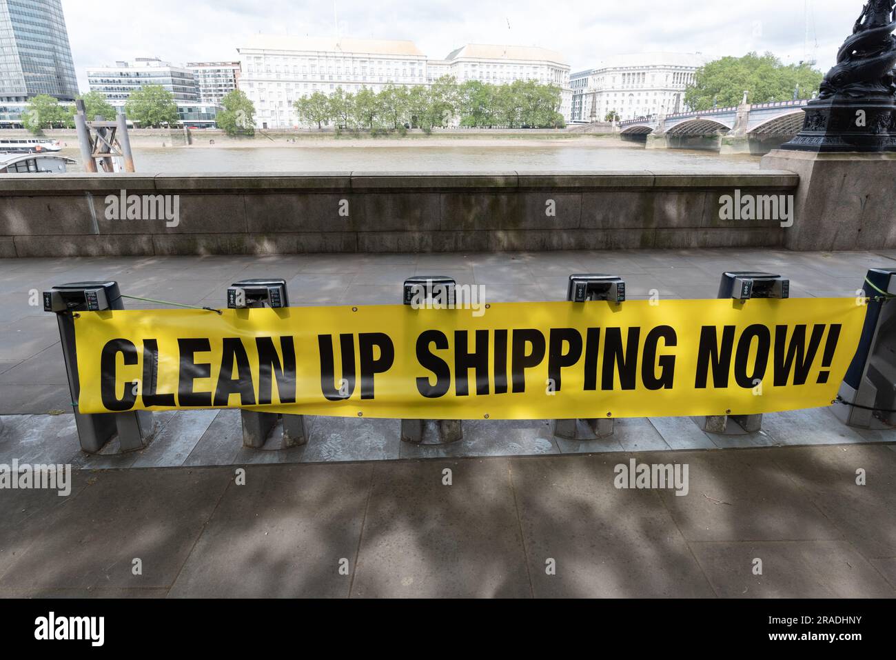 London, UK. 3 July, 2023. Activists from the Clean Shipping Coalition ...